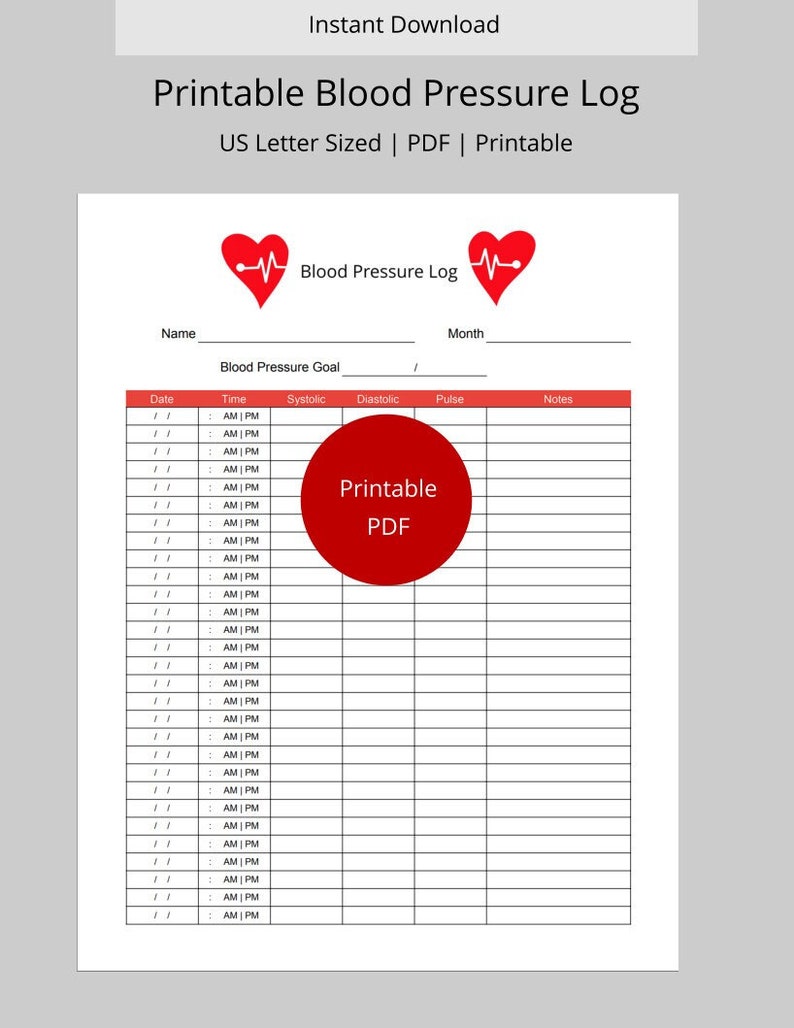 Printable Blood Pressure and Heart Rate Log - Etsy