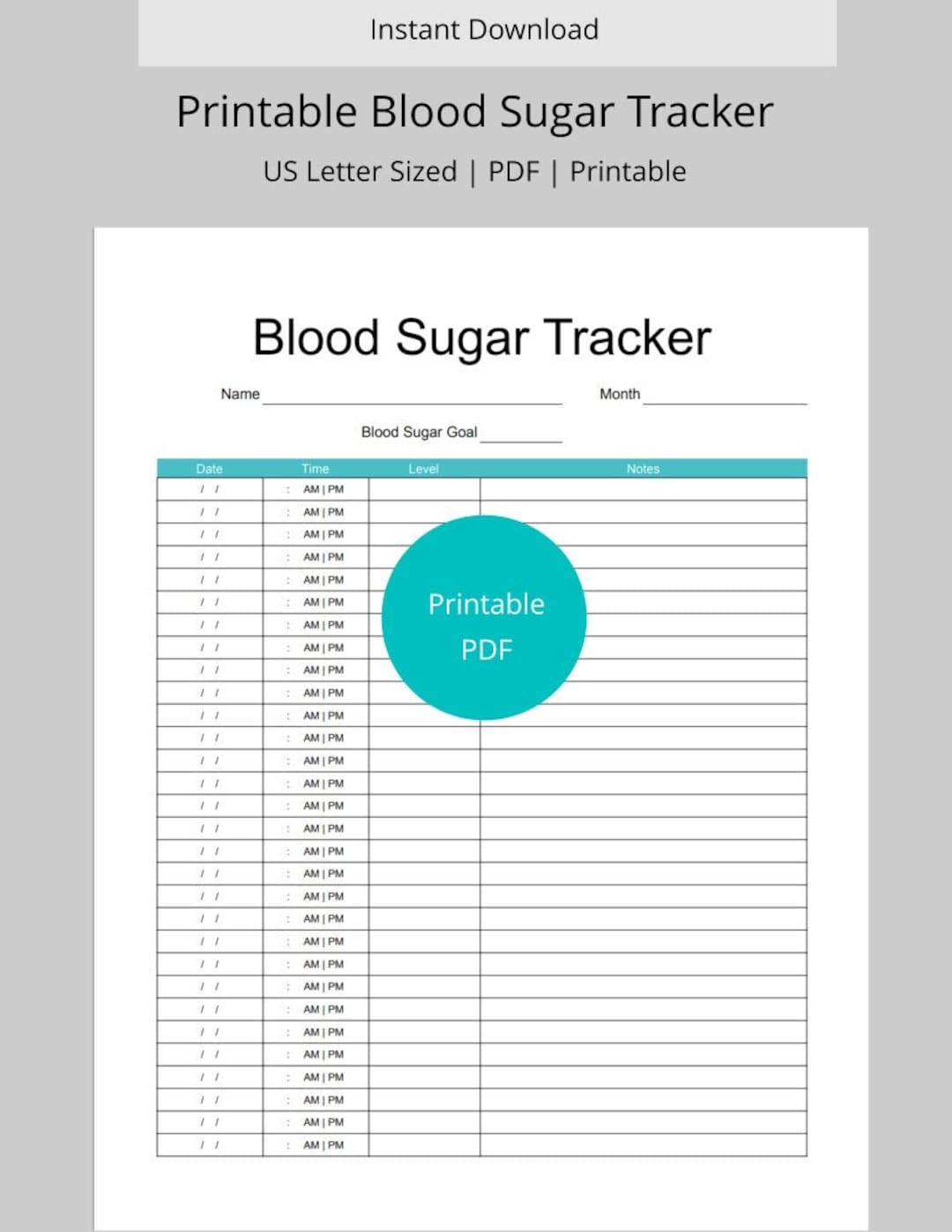 Printable Blood Sugar Tracker - Etsy