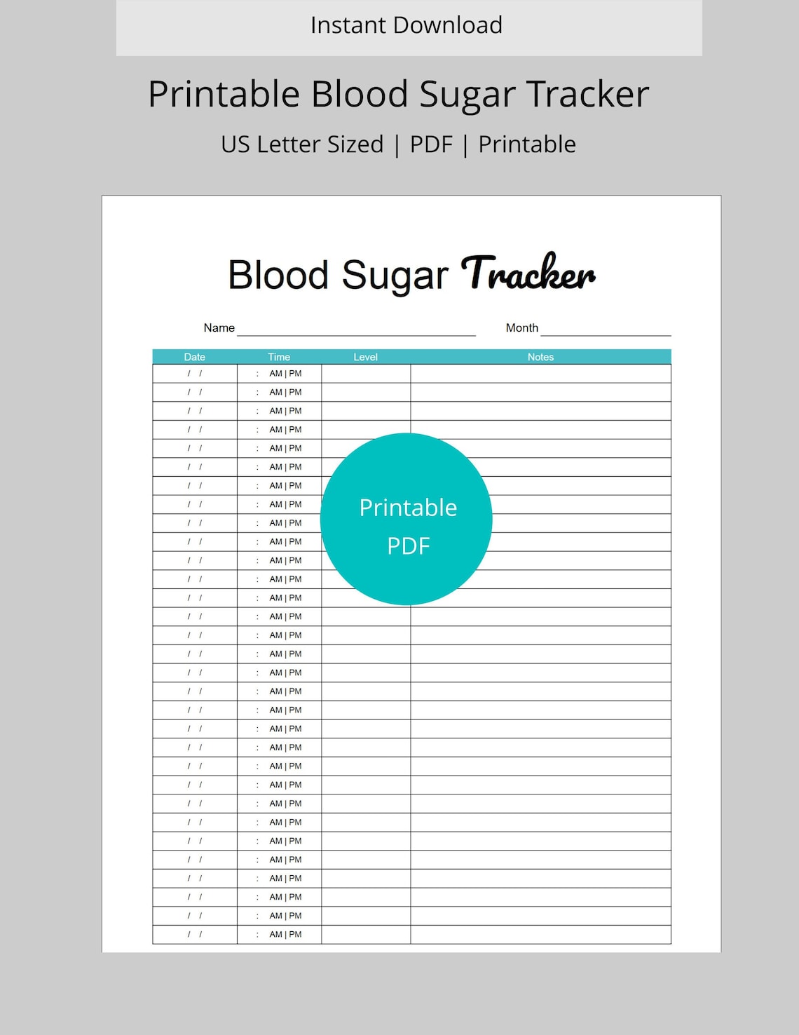 Printable Blood Sugar Tracker - Etsy