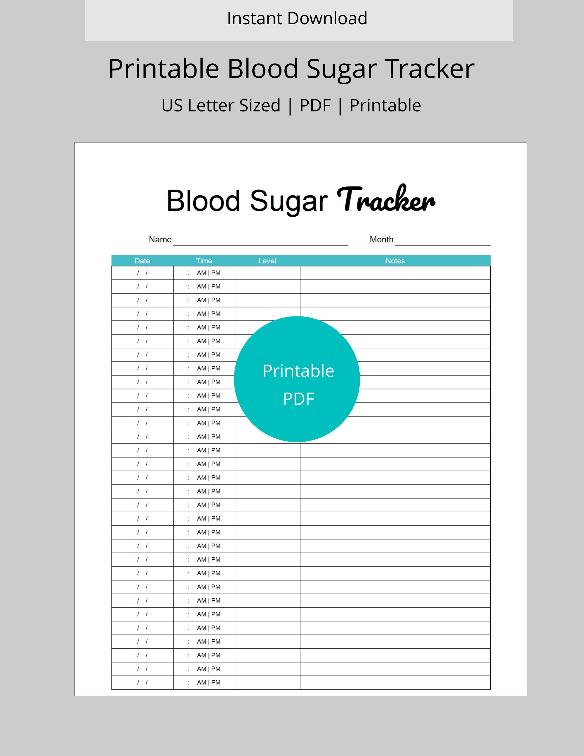 Printable Blood Sugar Tracker - Etsy