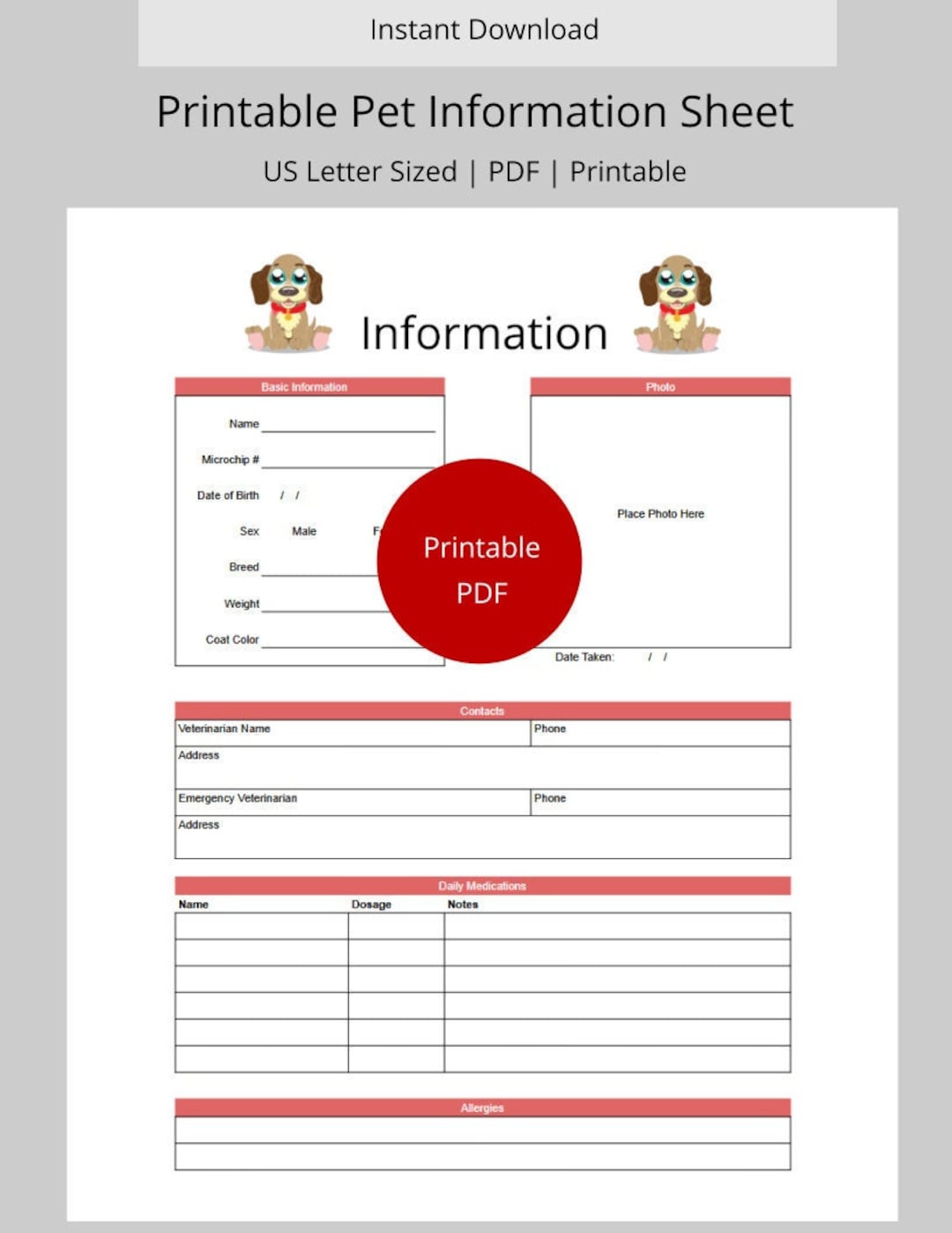 Printable Pet Health Record - Etsy