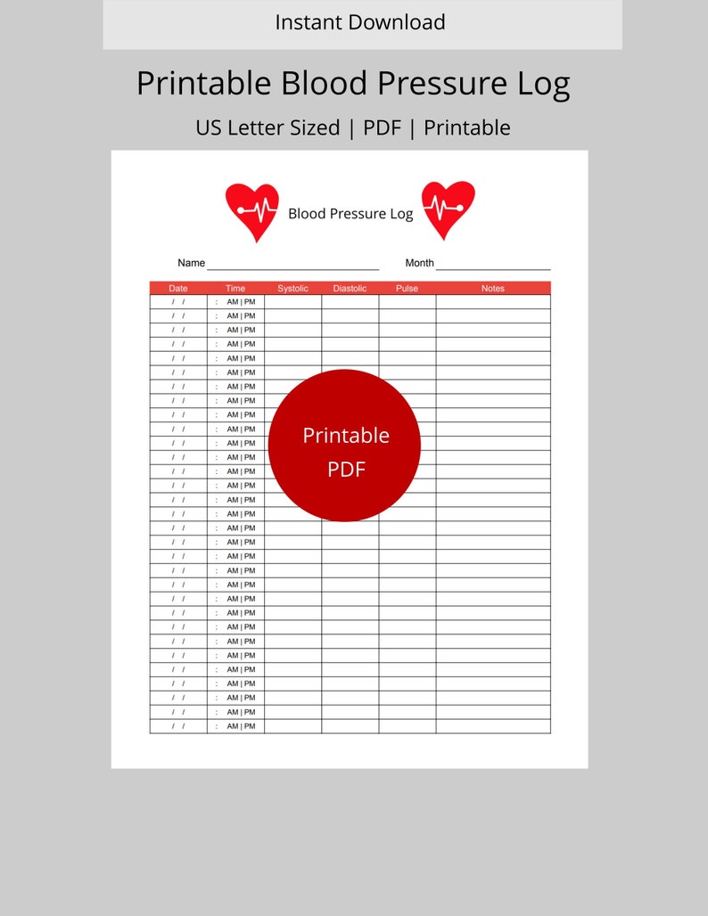 Printable Blood Pressure and Heart Rate Log - Etsy