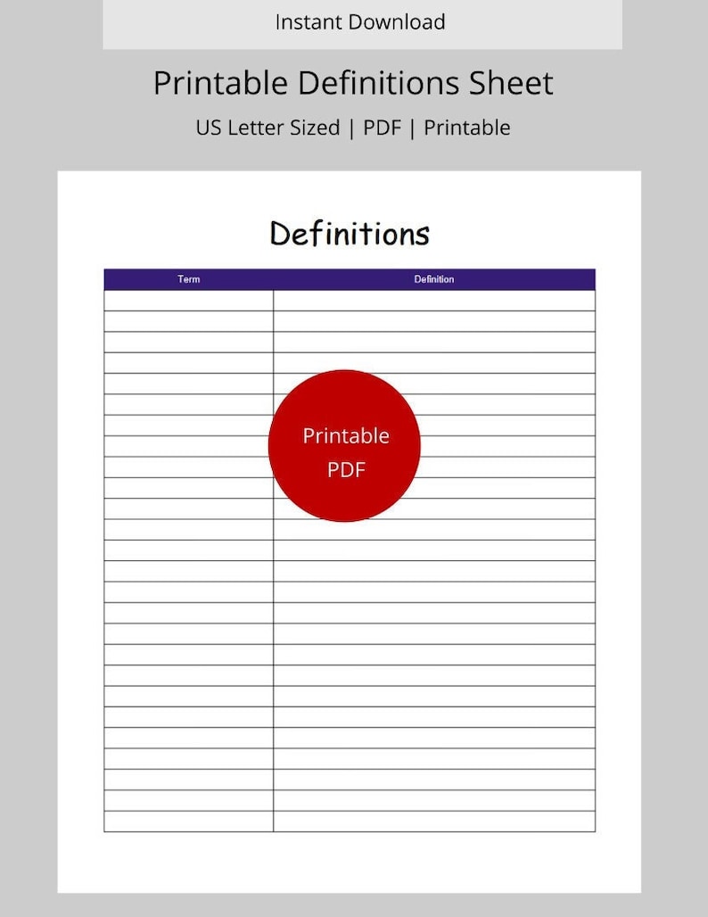 Printable Definitions List - Etsy