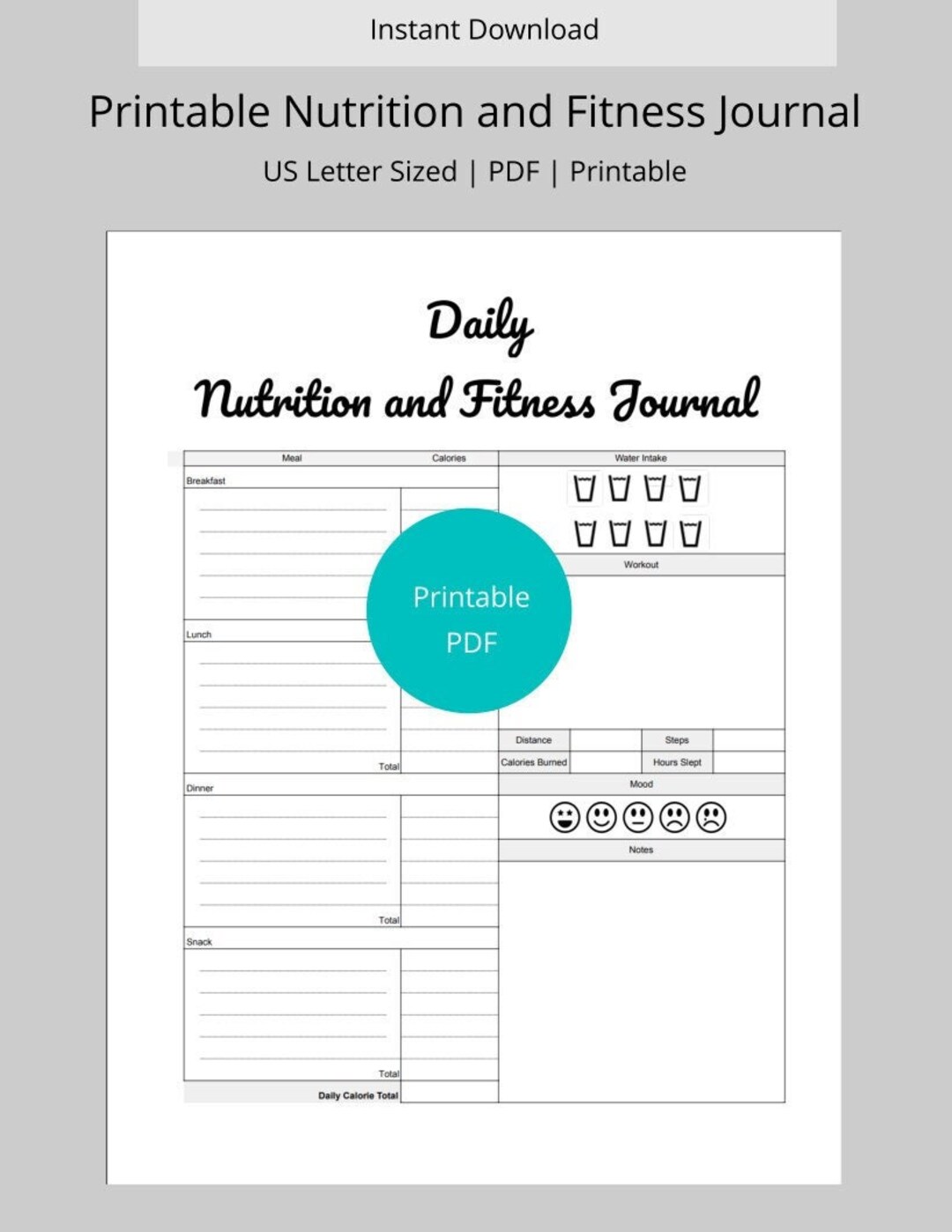 Printable Daily Nutrition and Fitness Tracking Journal - Etsy