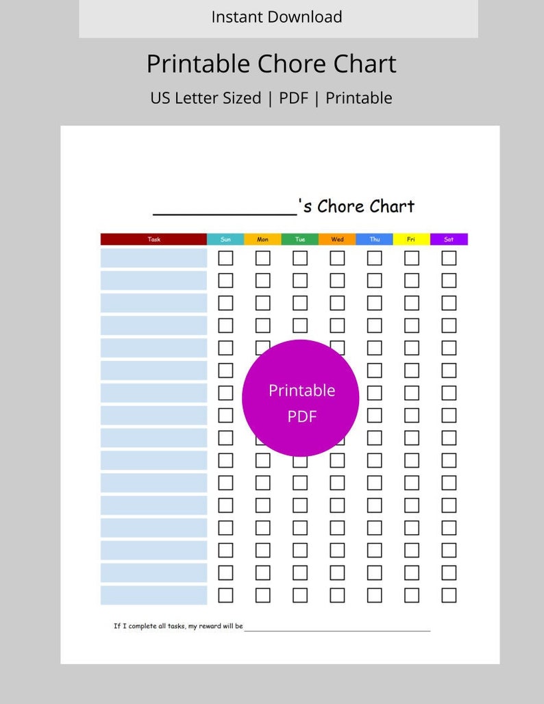 Printable Chore Chart - Etsy