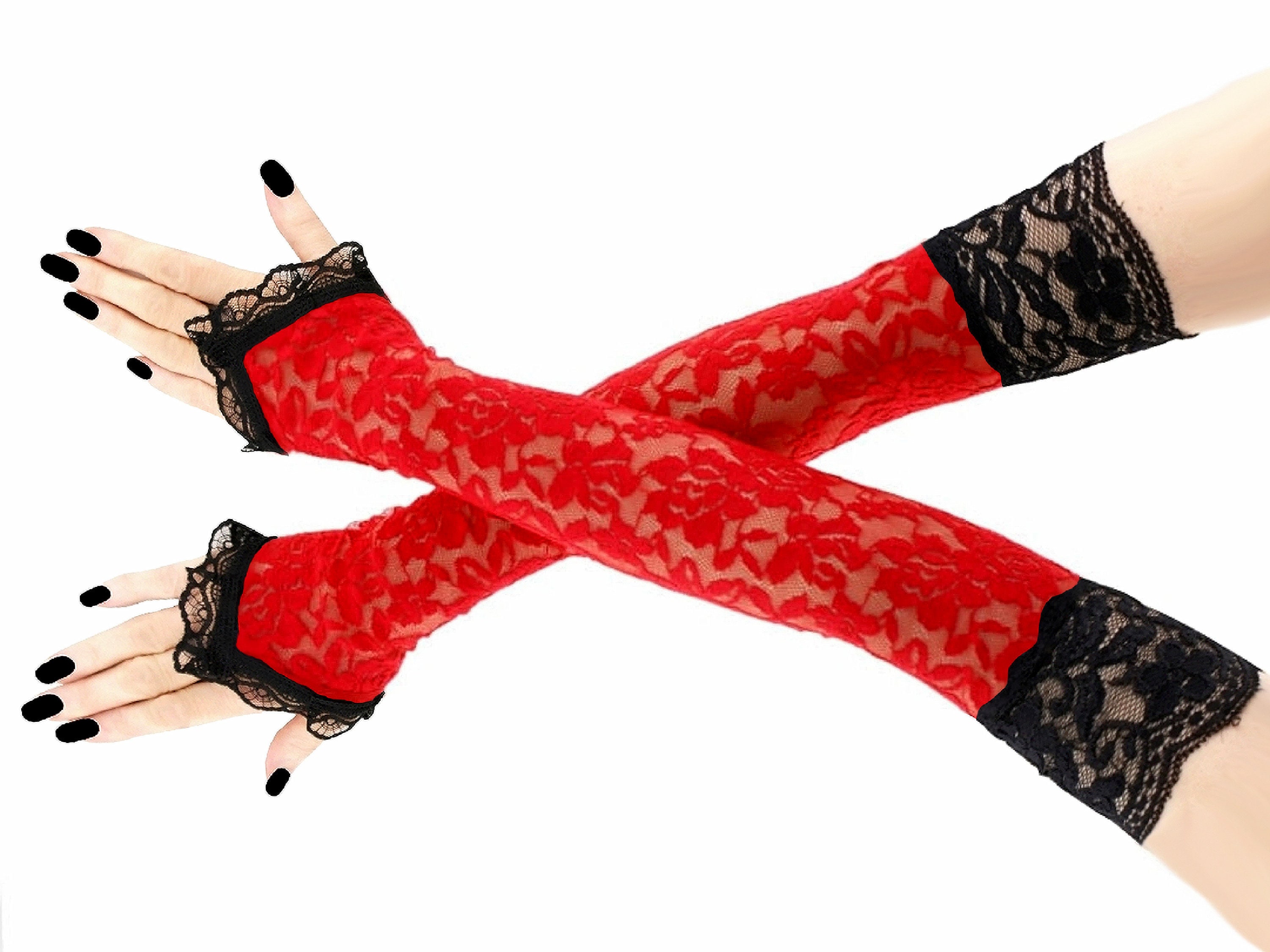 Pointed Black Lace Fingerless Gloves With Finger Loop - Gothic Wedding ...