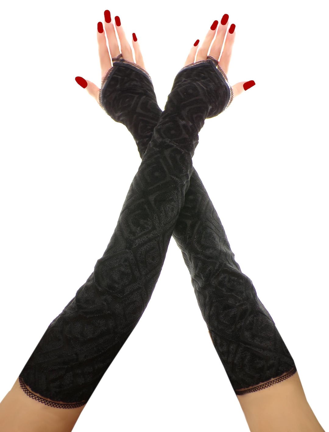3D Textured Velvet Fingerless Gloves, 20