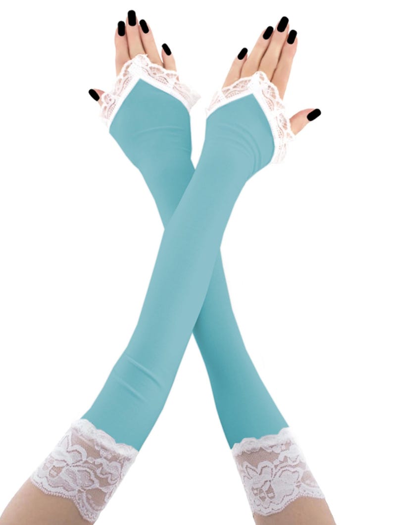 Green Fingerless Opera Gloves, Trim White Lace Arm Warmers, Evening ...
