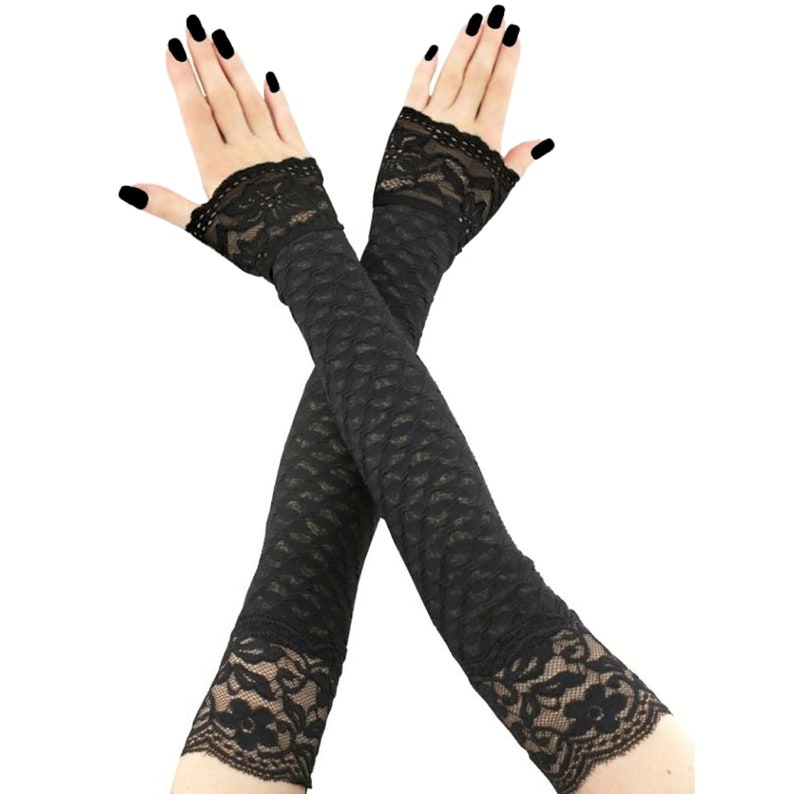 Gothic Black Opera Gloves, Long Fingerless Evening Arm Warmers 20 Inch ...