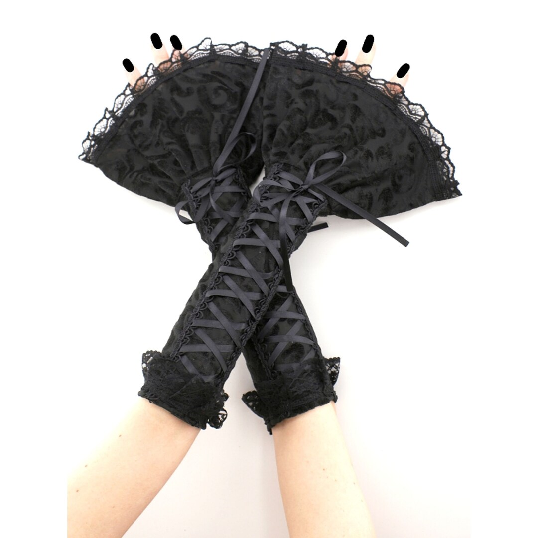 Womens Black Gothic Gloves, Victorian Glamour Evening Fingerless ...