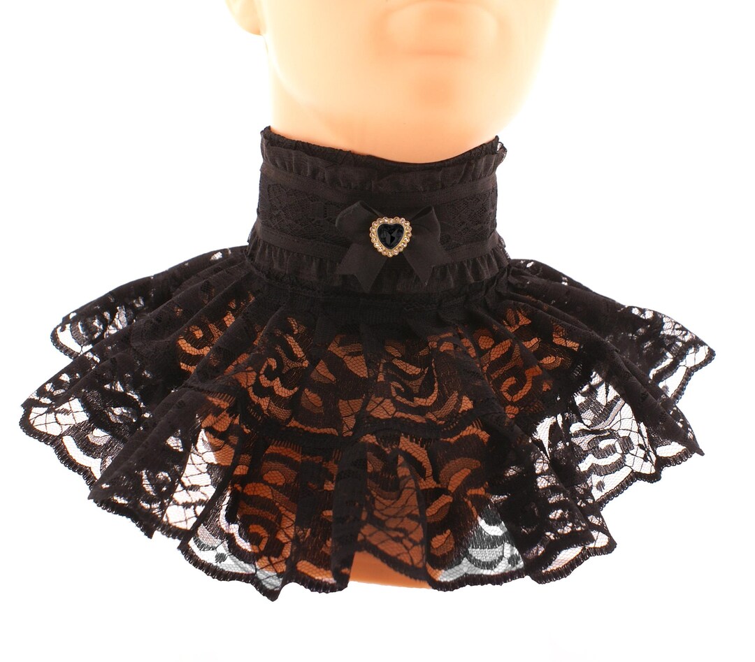 Black Lace Ruffled Choker, Gothic Victorian Neckband With Heart & Bow ...