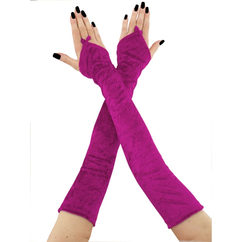 Extra Long Red Velvet Arm Sleeves, 20" Fingerless Opera Gloves ...