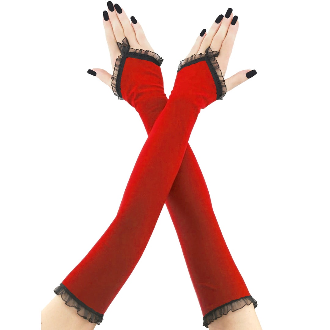 Elegant Red Black Gloves, Victorian Burlesque Glamour Evening Extra ...