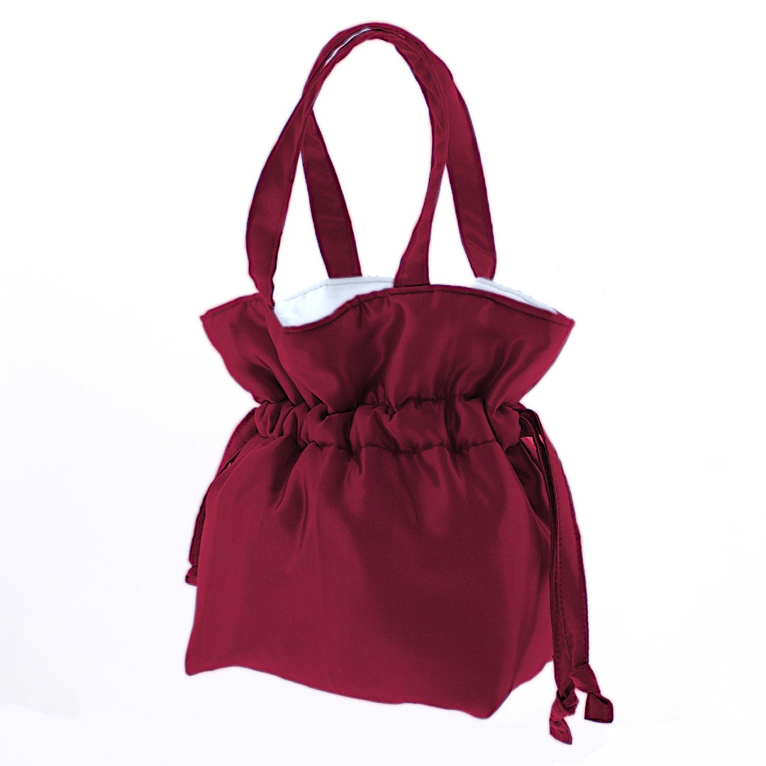 Satin Red Wine Handbag Drawstring Bucket Bag Women's Formal Handbag ...