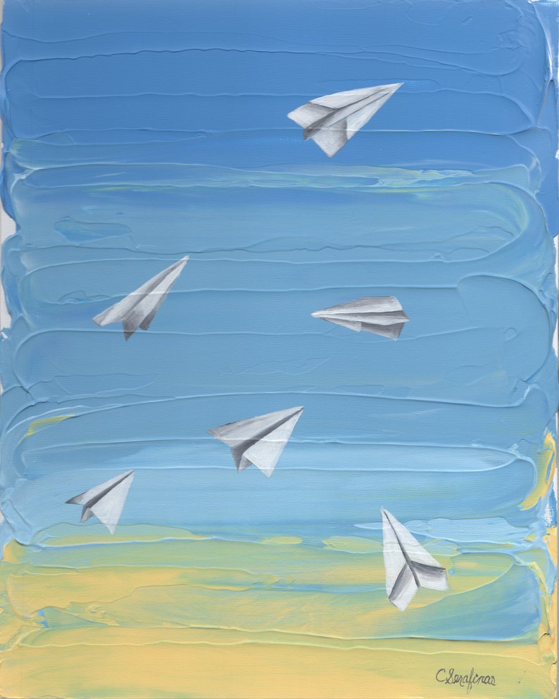 Paper Planes on a Textured Sky Original Acrylic Painting - Etsy