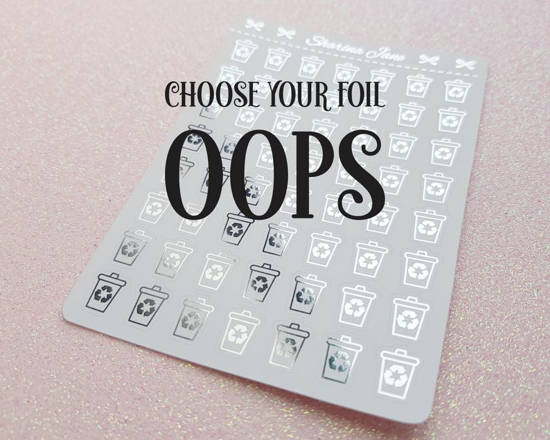 OOPS Foiled Recycle Bin Night Icon Planner Stickers, Recycling Bin Day ...