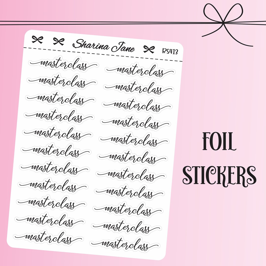 Foiled Masterclass Script Planner Stickers, Planner Script Words, Clear ...