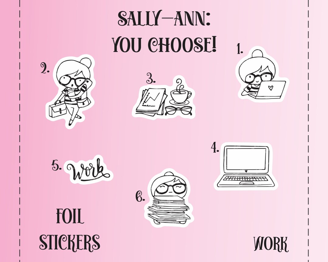 Sally-ann YOU CHOOSE Work Foil Character Icon Planner Stickers, Work ...