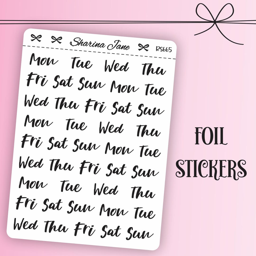Abbreviated Days of the Week Clear Foil Planner Stickers, Font 2 Days ...