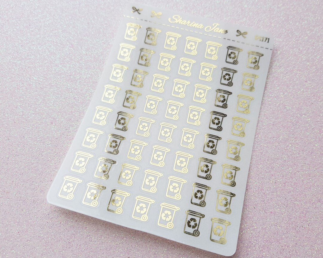 Foil Recycling Wheelie Bin Icon Planner Stickers, White or Clear ...