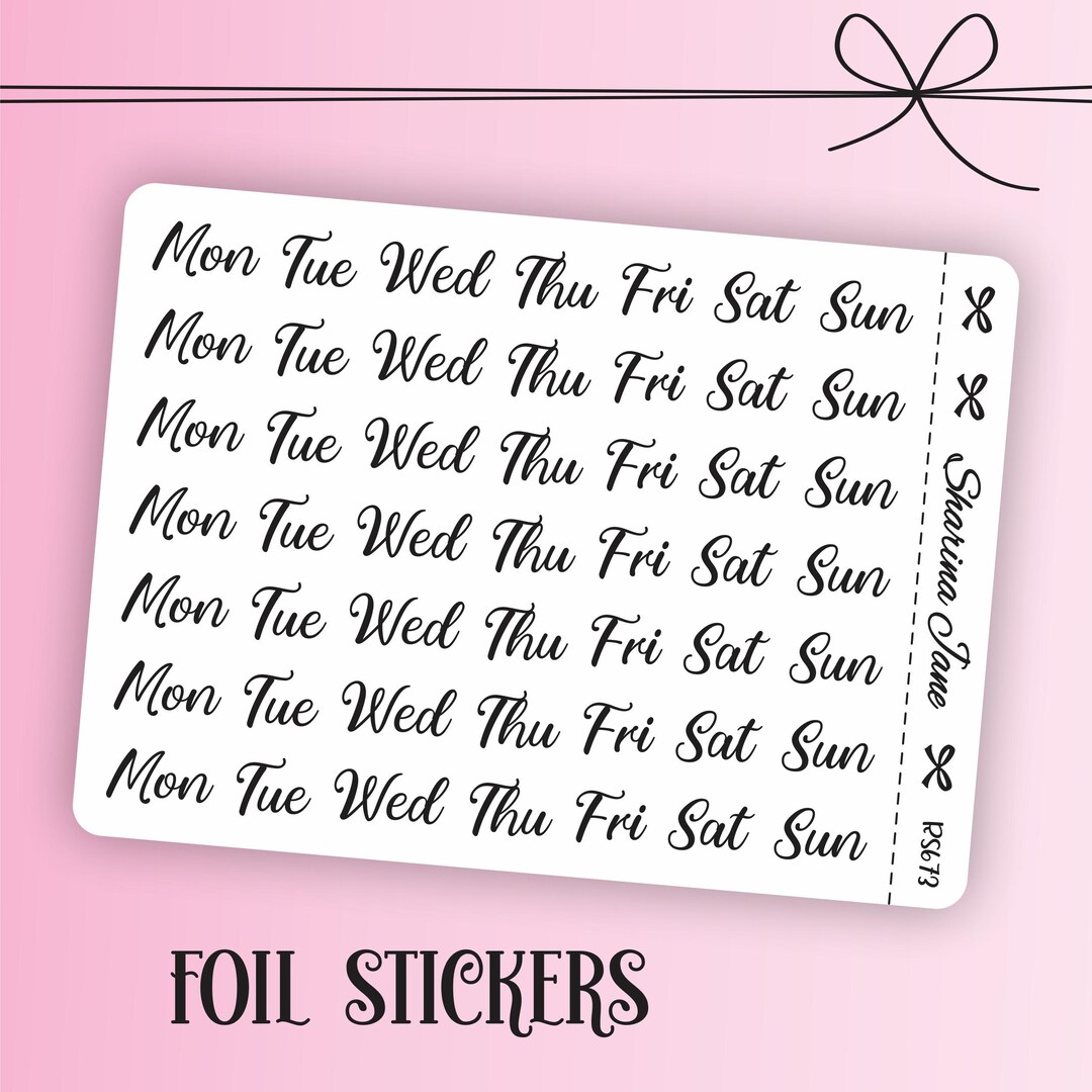 Abbreviated Days of the Week Clear Foil Planner Stickers, Font D Days ...