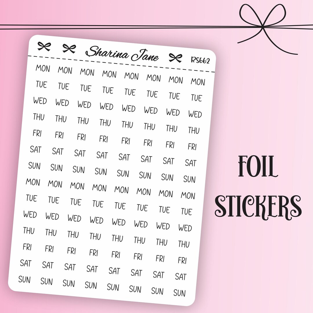 Small Abbreviated Days of the Week Clear Foil Planner Stickers, Font 4 ...