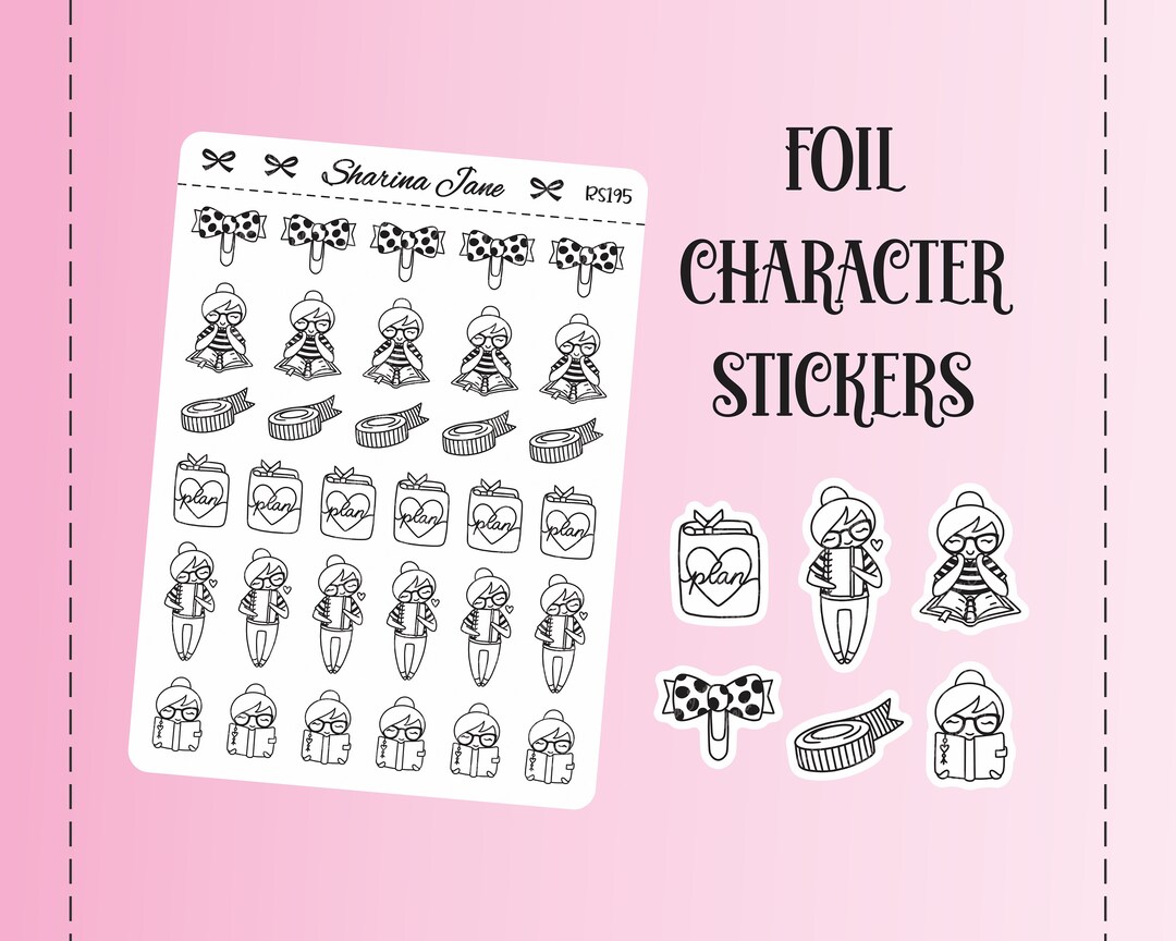 Sally-ann Planning Foil Character Icon Planner Stickers, Cute Glasses ...