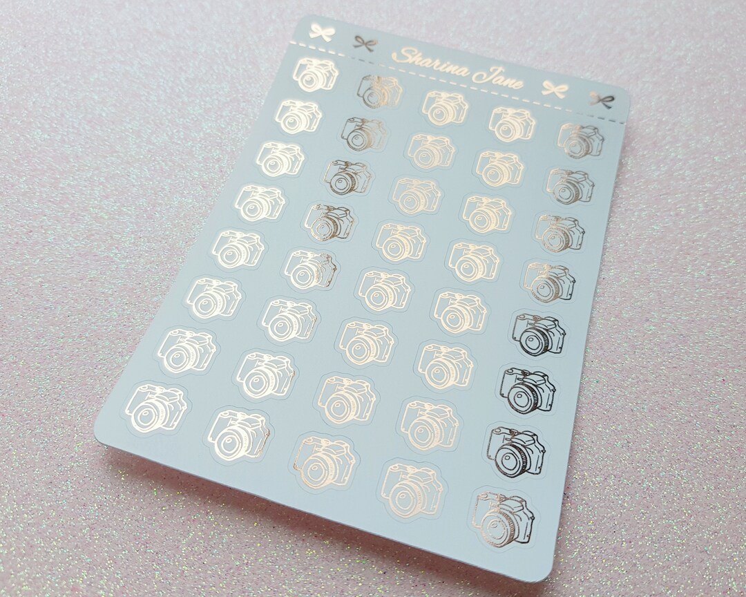 Foiled Camera Icon Planner Stickers, White or Clear Photo Day Stickers ...