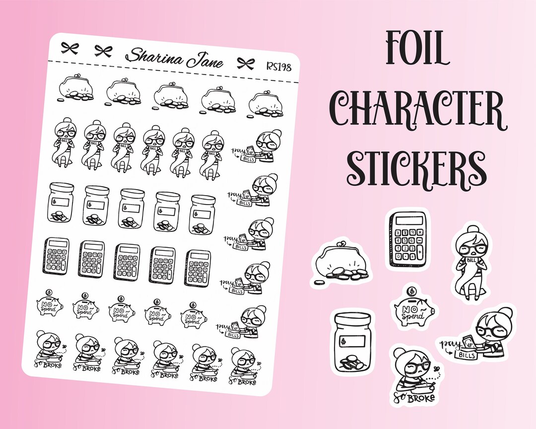 Sally-ann Budgeting Foil Character Icon Planner Stickers Coin - Etsy