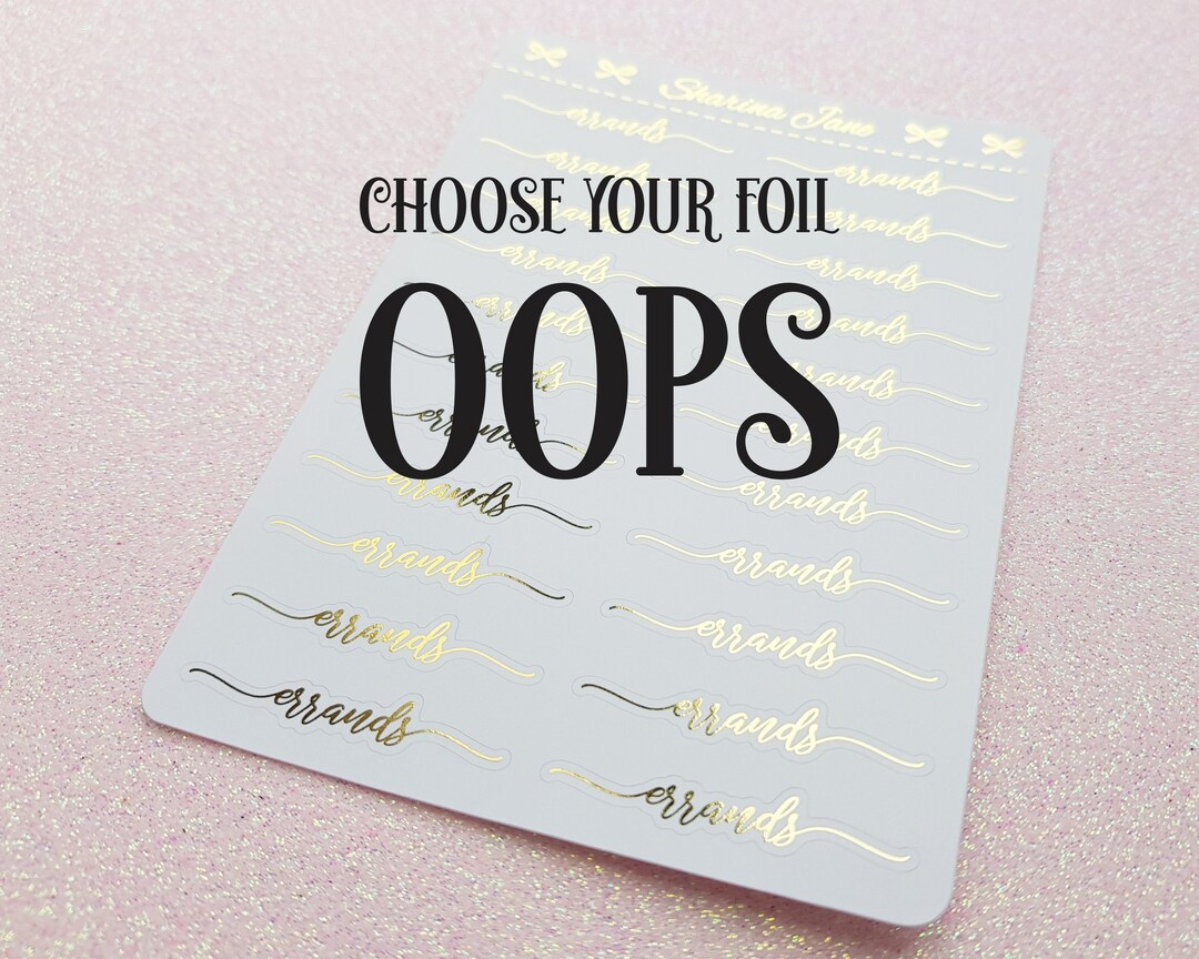 OOPS Foiled Errands Script Planner Stickers, Clear or White Errand ...