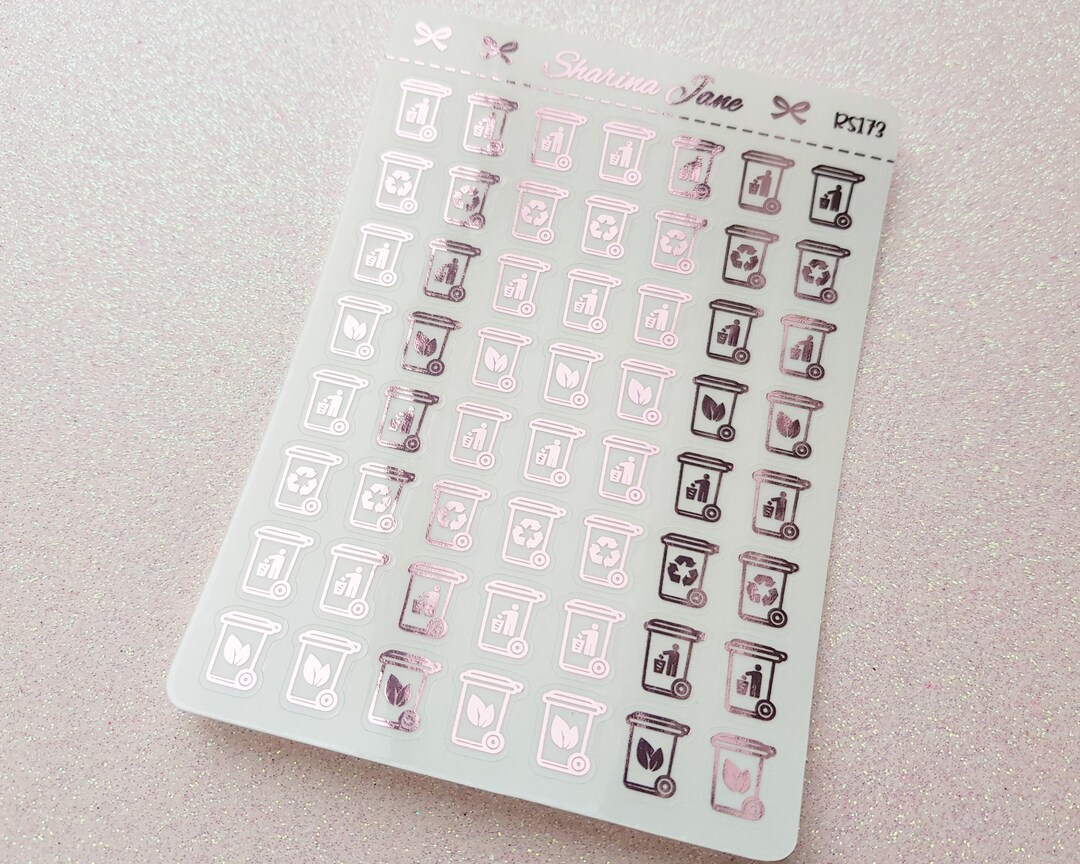 Foil Mixed Wheelie Bin Icon Planner Stickers, White or Clear Bin Night ...