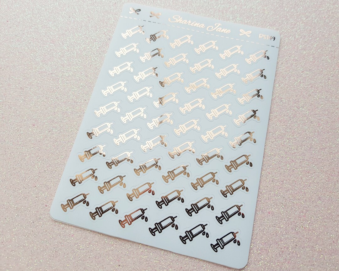 Foil Needle Icon Planner Stickers, White or Clear Syringes, Diabetes ...