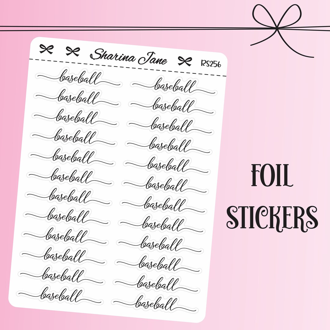 Foiled Baseball Script Planner Stickers, Sports Planner Stickers ...