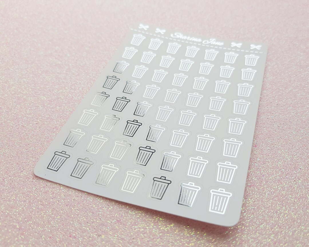 Foiled Bin Night Icon Planner Stickers, White or Clear Trash Can ...