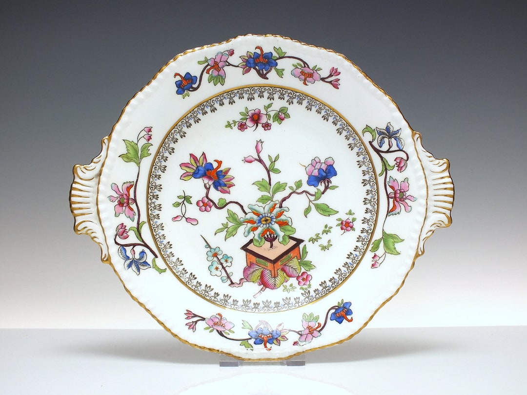 Rair Victorian Coalport Handled Round Serving Plate C1900 in Flower Pot ...