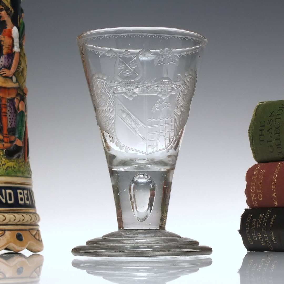 18th Century Engraved Armorial Wine Glass With Terraced Foot C1780 - Etsy