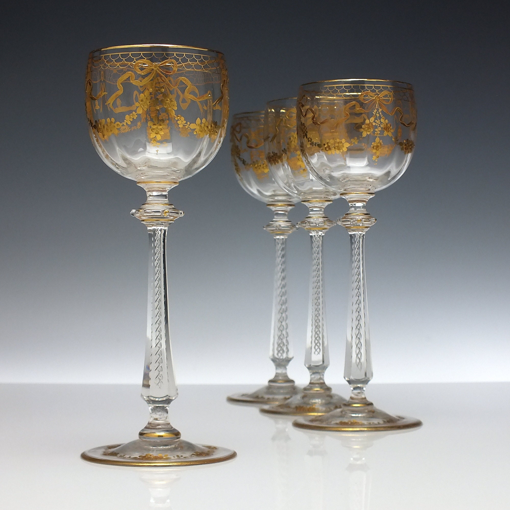 Four Art Nouveau French St Louis Air Twist Hock Wine Glasses C1900 - Etsy