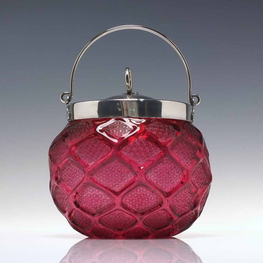 Antique Victorian Cranberry Glass Biscuit Barrel C1890 - Etsy