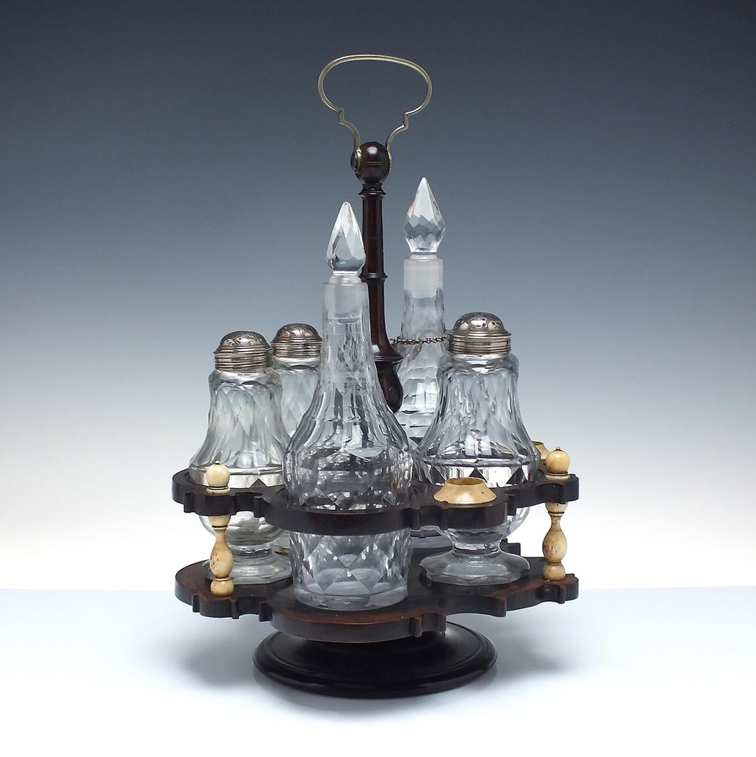 18th Century Georgian Facet Cut Glass Cruet Set in Original Mahogany ...