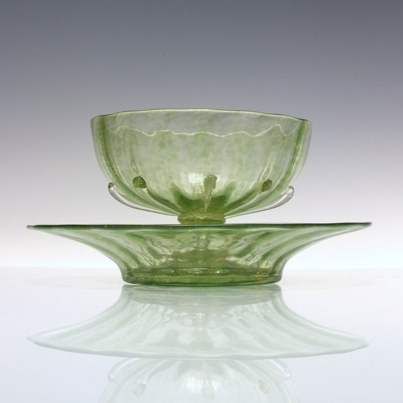 Six Antique Italian Salviati Green Glass Sundae Bowls With - Etsy