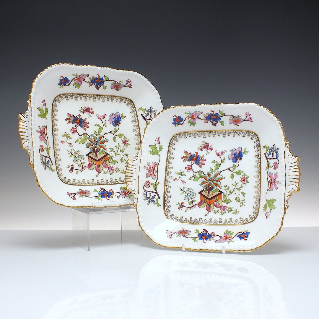 Rair Victorian Coalport Handled Round Serving Plate C1900 in Flower Pot ...
