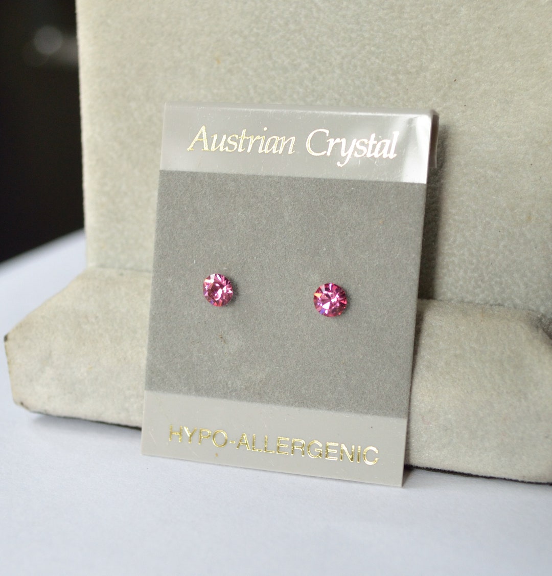 Pink Crystal Hypoallergenic Studs, 4mm Austrian Round Crystal Earrings ...