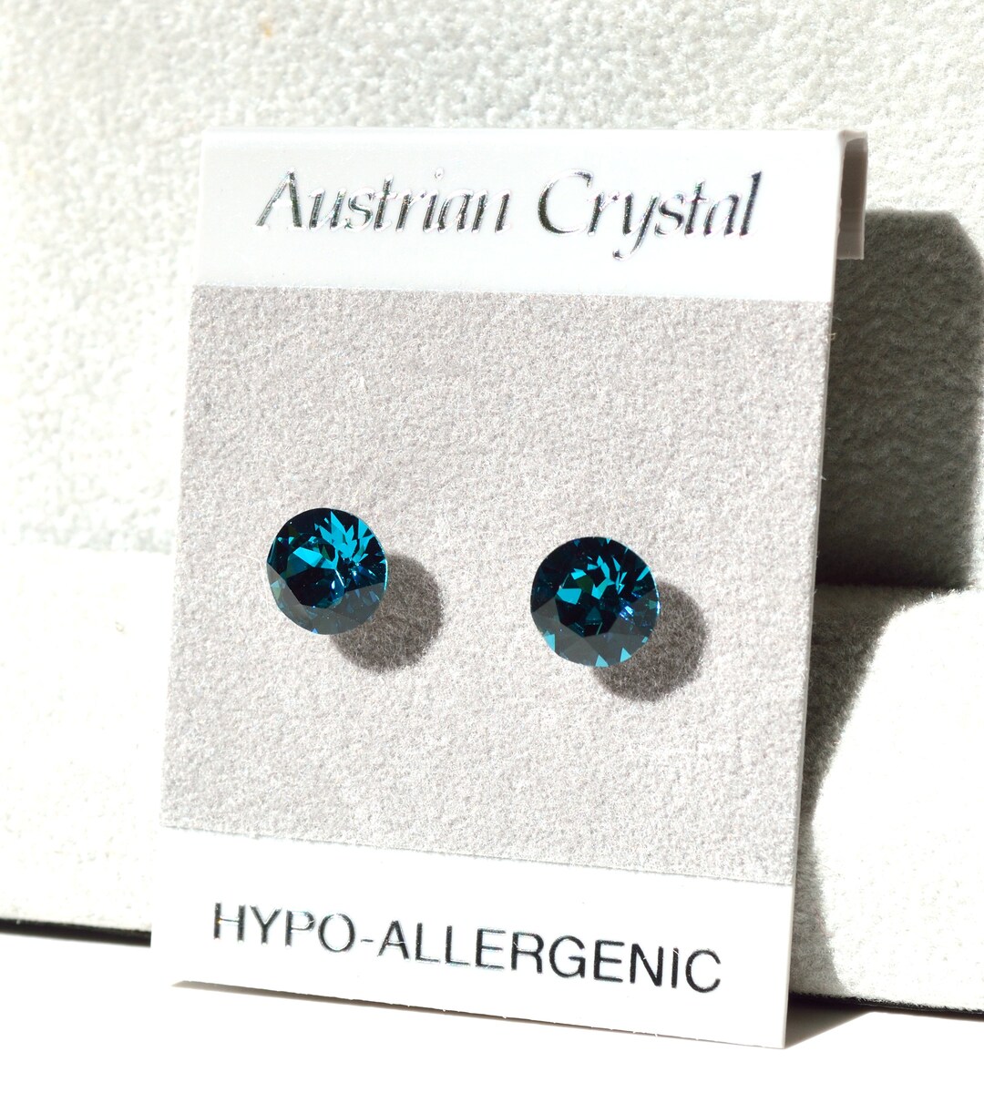 Blue Crystal Hypoallergenic Studs, 7mm Faceted Round Austrian Crystal ...