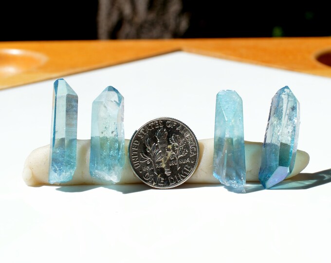 Aqua Aura Quartz, 4 Aqua Aura Quartz Crystals L 24,27mm W 6, 8mm - Etsy