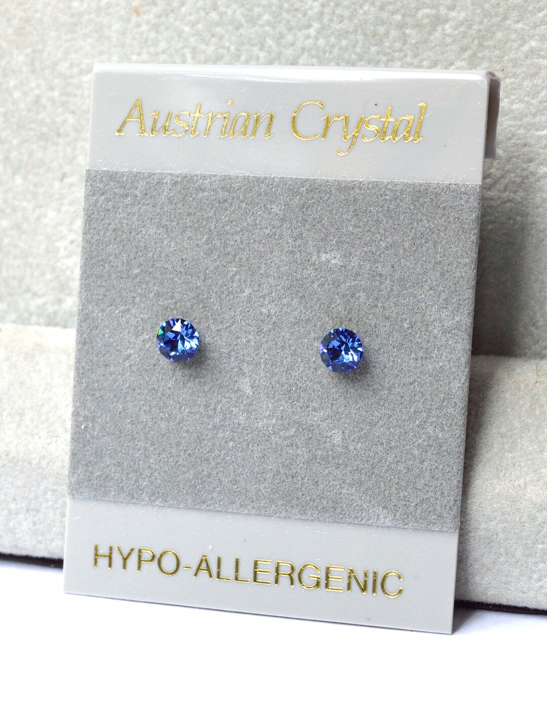 Blue Crystal Hypoallergenic Studs, 3+mm Faceted Round Chaton Cut ...
