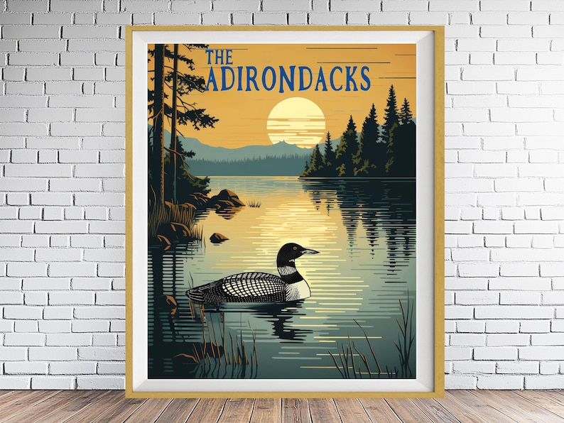 Adirondacks Poster, Loon Print, Upper State New York Poster, Catskill ...