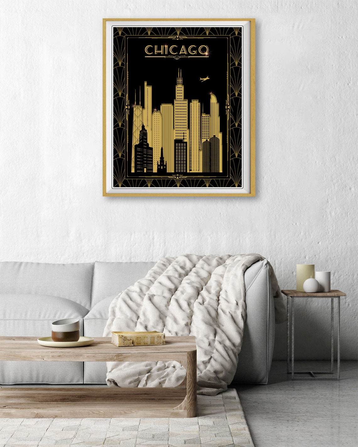 Chicago Skyline Print Art Deco Poster Chicago Cityscape - Etsy