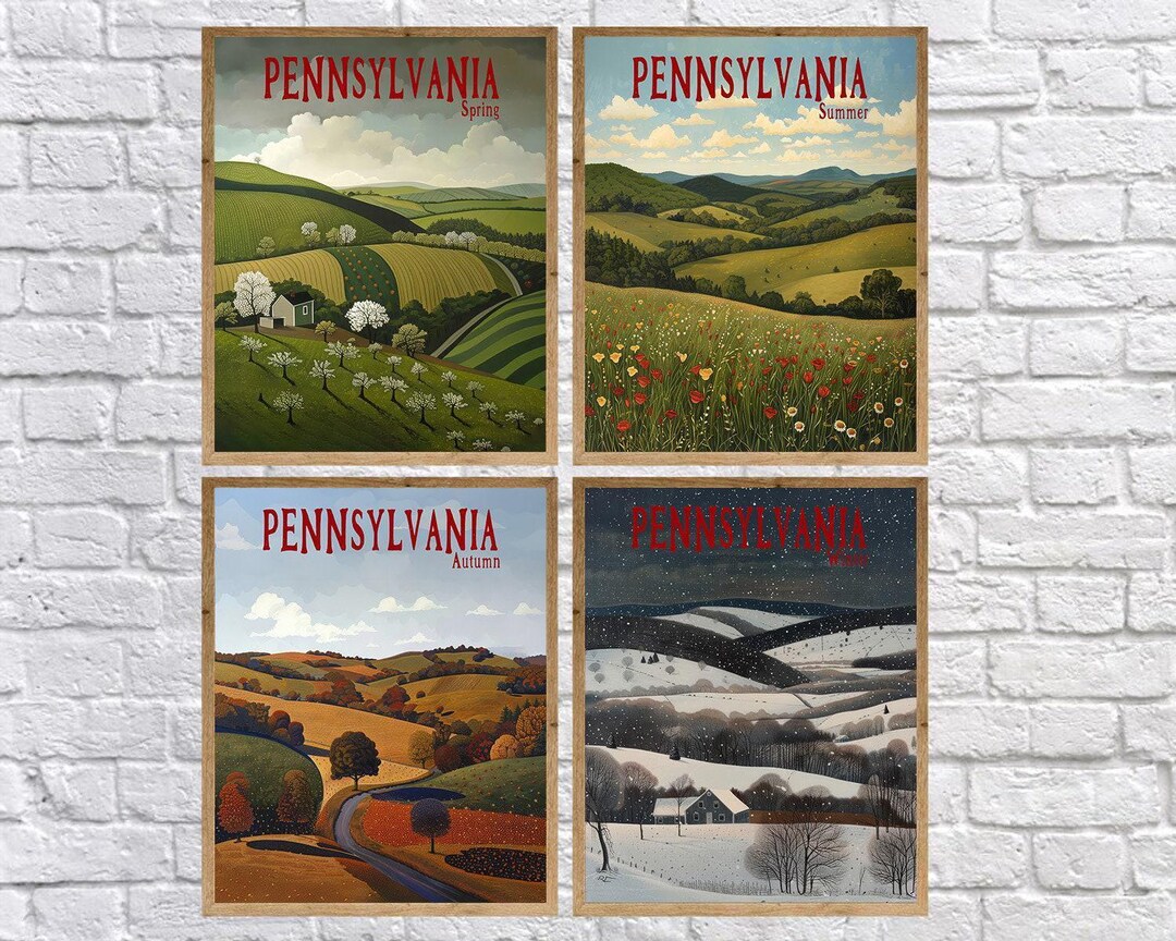 Pennsylvania Posters, Discounted Set, Pennsylvania Prints, Four Seasons ...