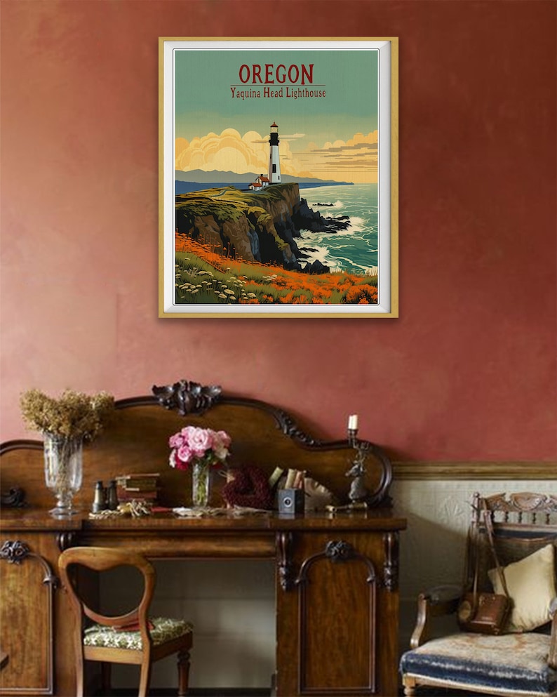 Oregon Coast Poster, Lighthouse Print, Portland Oregon, Yaquina Head ...