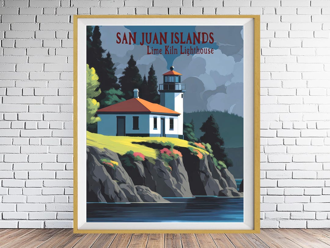 San Juan Islands Print, Seattle Decor, Lime Kiln Lighthouse Poster ...